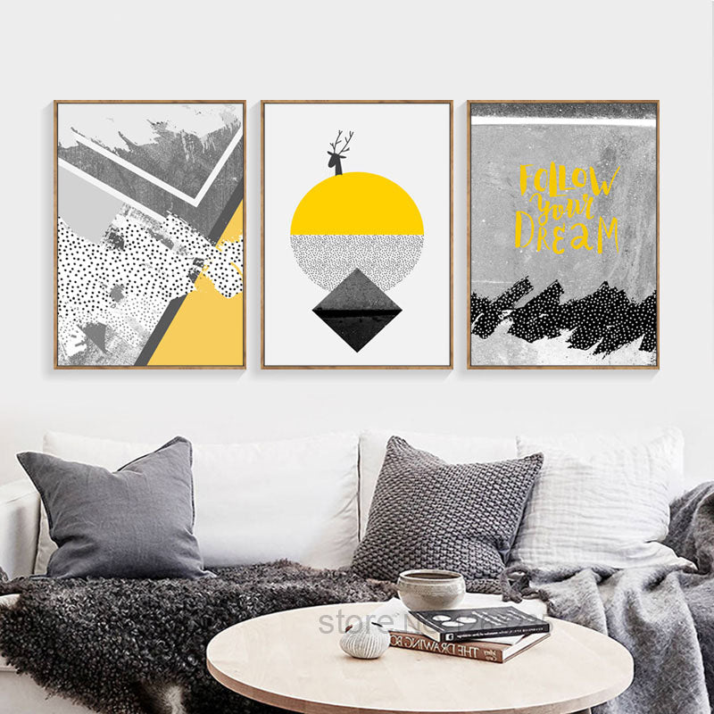 Nordic Poster Canvas Print Yellow Geometric Wall Art | BVM Home