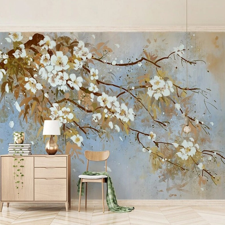 Custom Wallpaper Mural Vintage Floral Plum Flowers | BVM Home
