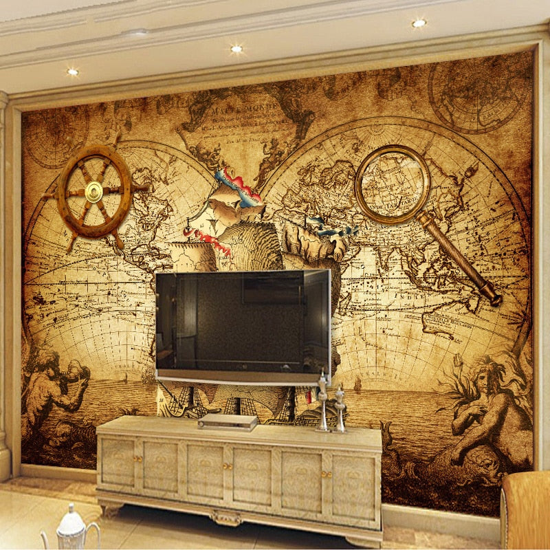 Custom Wallpaper Mural Retro Navigation Sailing World Map | BVM Home