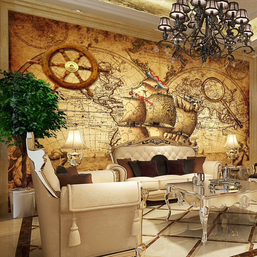 Custom Wallpaper Mural Retro Navigation Sailing World Map | BVM Home
