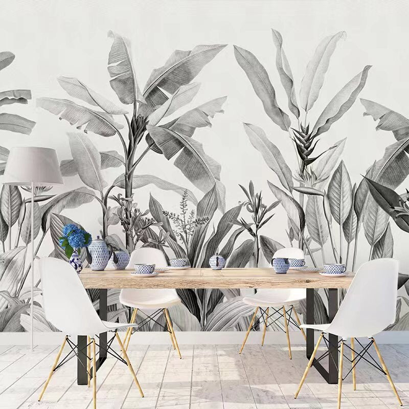 Custom Wallpaper Mural Grayscale Tropical Banana Leaf | BVM Home