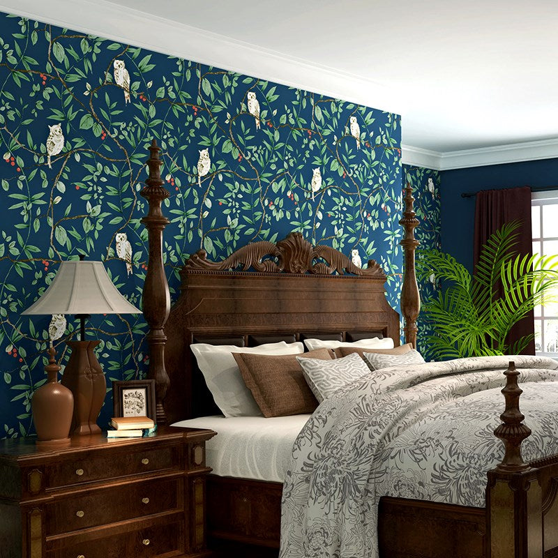 Vintage American Country Style Birds Flowers Wallpaper Blue | BVM Home