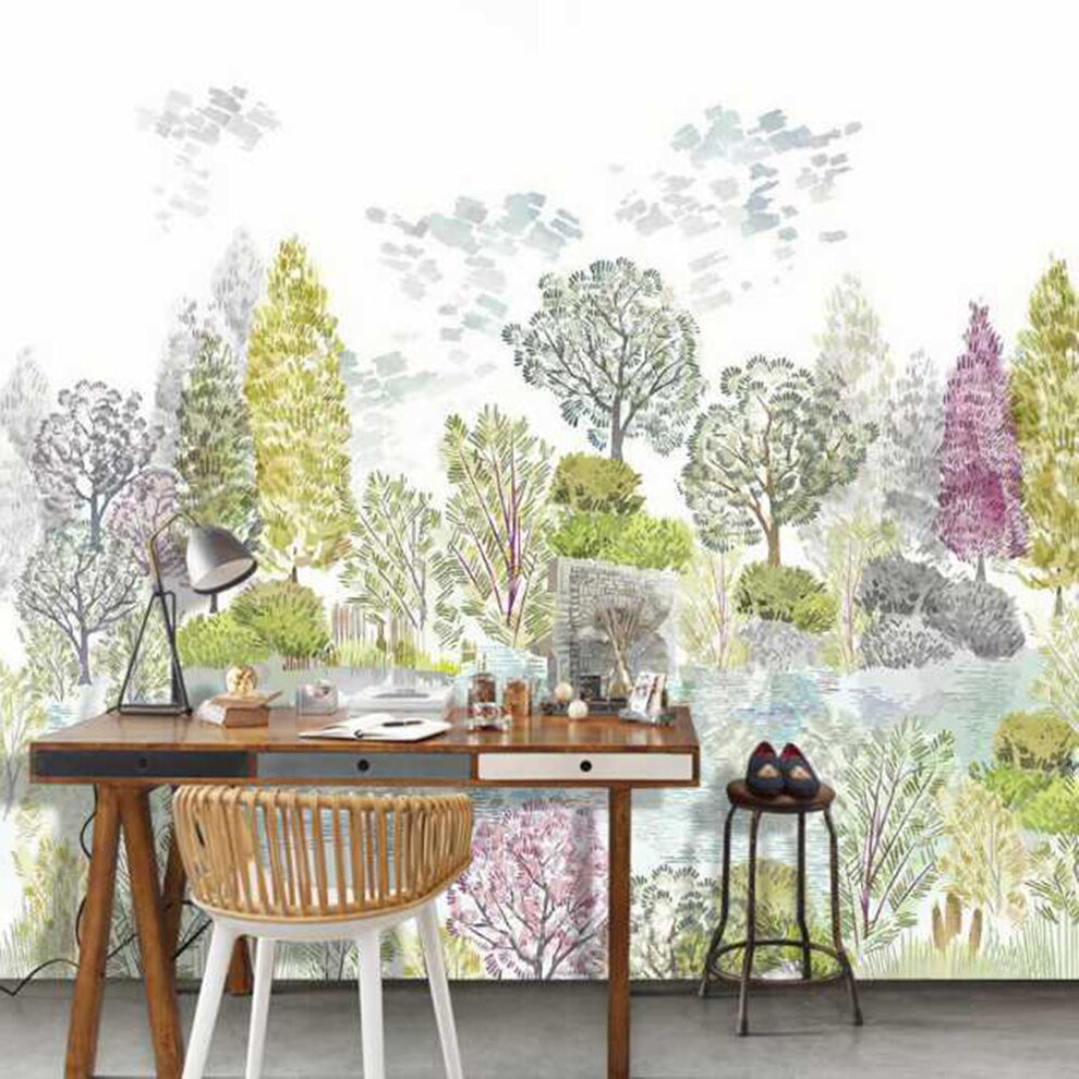 Custom Wallpaper Mural Watercolour Forest Colourful Trees | BVM Home
