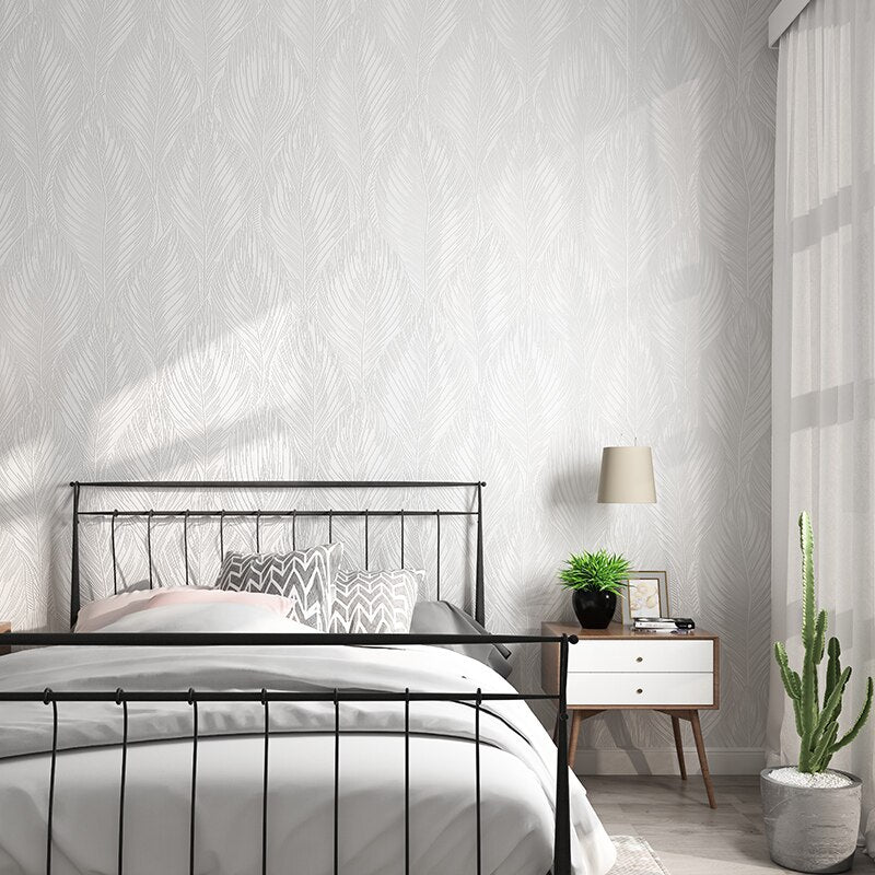 Nordic Style White Banana Leaf Wallpaper | BVM Home
