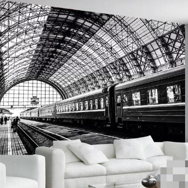 Custom Wallpaper Mural Black White Classic Train Station | BVM Home