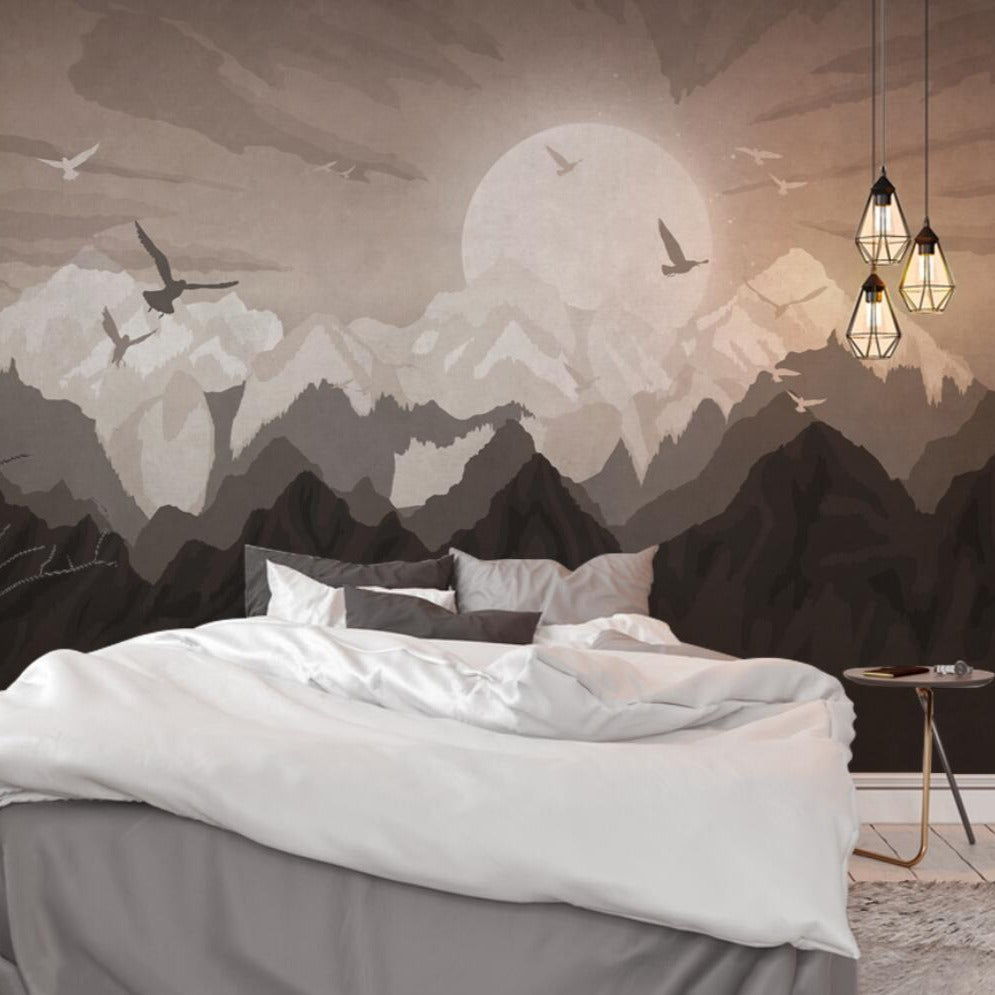 Custom Wallpaper Mural Abstract Mountain Moon | BVM Home