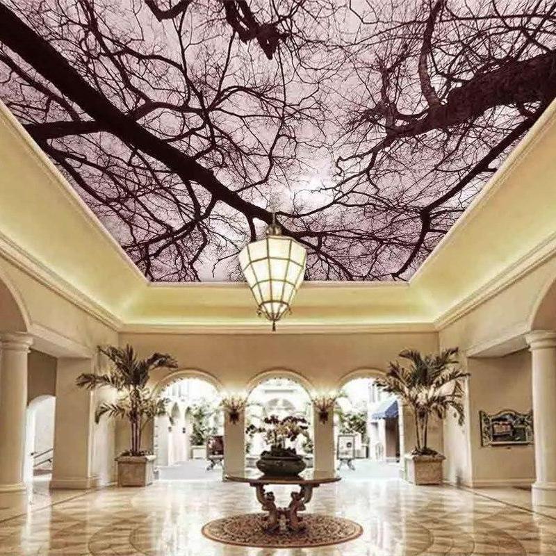 Custom Size Wallpaper Hand Painted Lush Woods Ceiling Mural | BVM Home