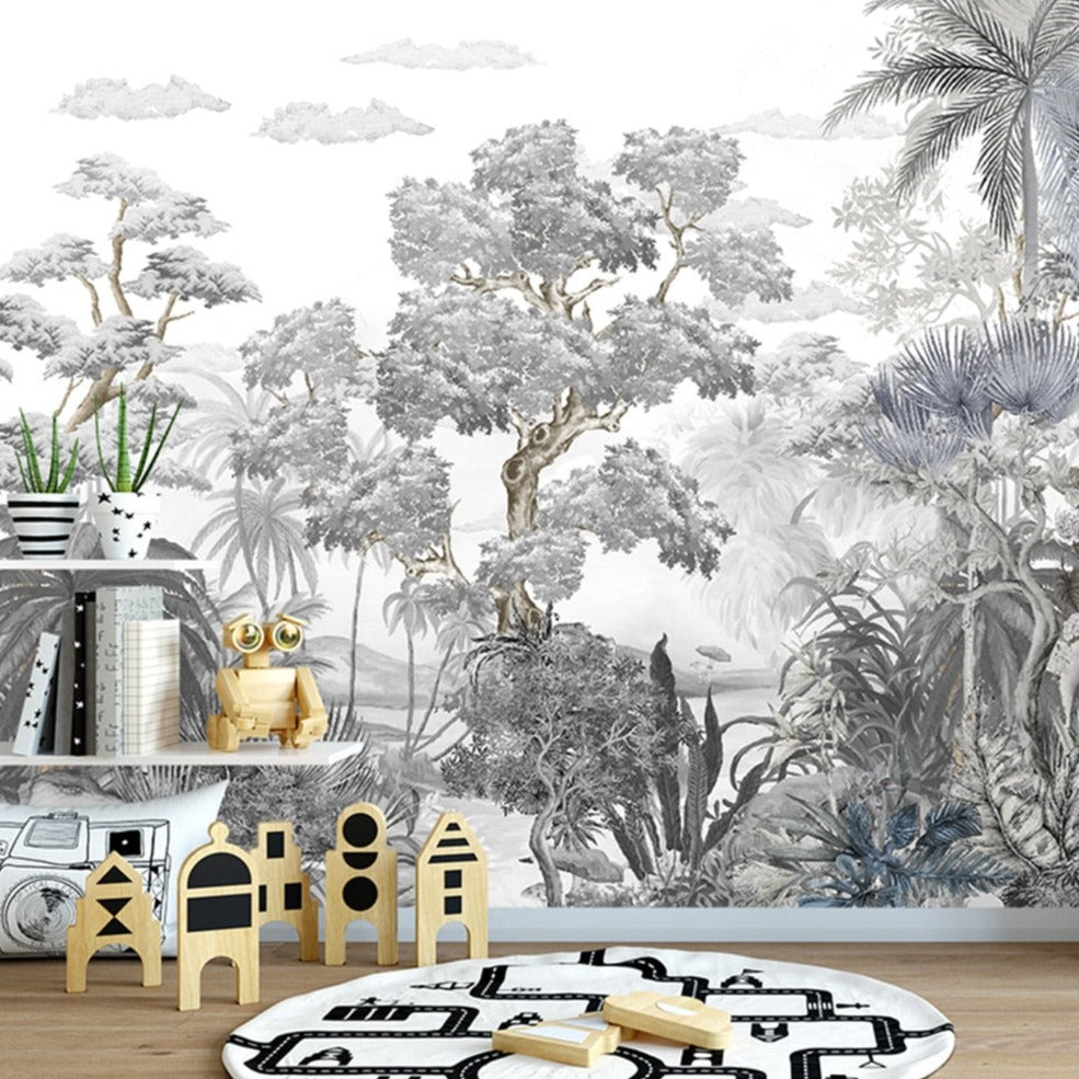 Custom Wallpaper Black and White Trees Mural | BVM Home
