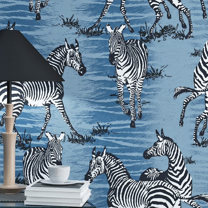 Blue Zebra Print Wallpaper
