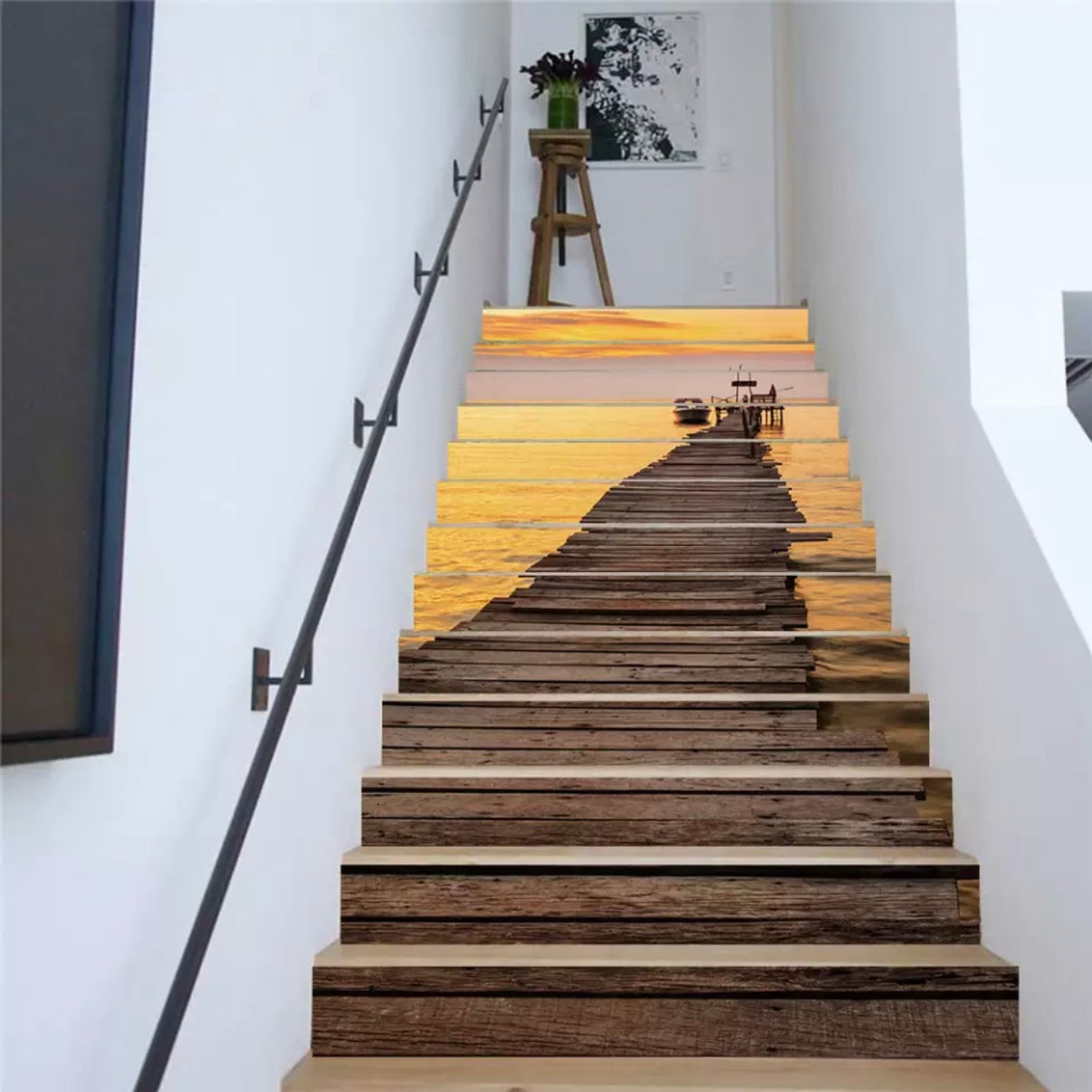 13Pcs DIY 3D Stair Wall Stickers Night Lake Landscape Art | BVM Home