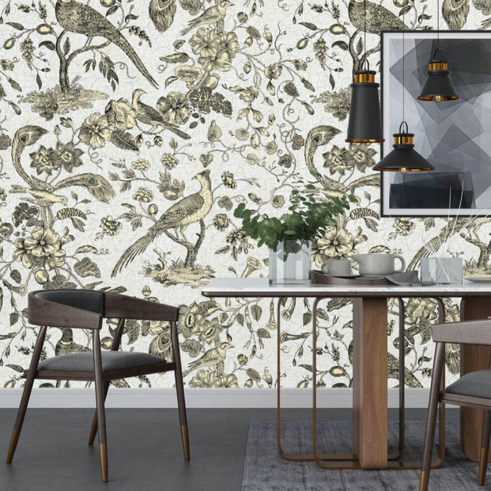 Custom Wallpaper Mural Pastoral Flowers and Birds | BVM Home