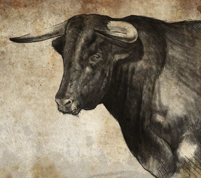 Retro Painting Bull Pencil Drawing Animals Wall Art | BVM Home