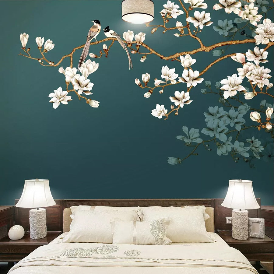 Wallpaper Mural Hand Painted Chinese Style Flowers Birds | BVM Home