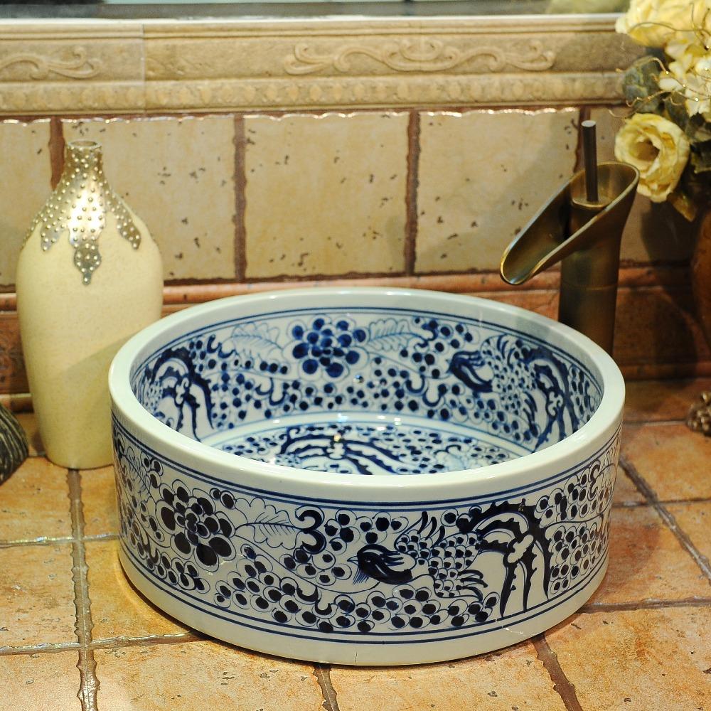 Chinese Antique Ceramic Sink Round Basin Countertop Sink | BVM Home