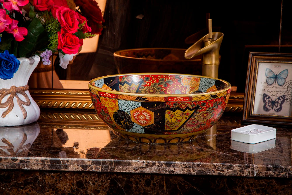 Chinese Art Porcelain Wash Basin Ceramic Countertop Sink | BVM Home